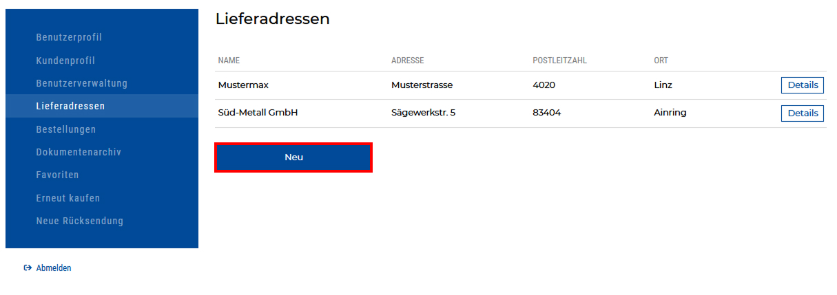 Lieferadresse | Südmetall